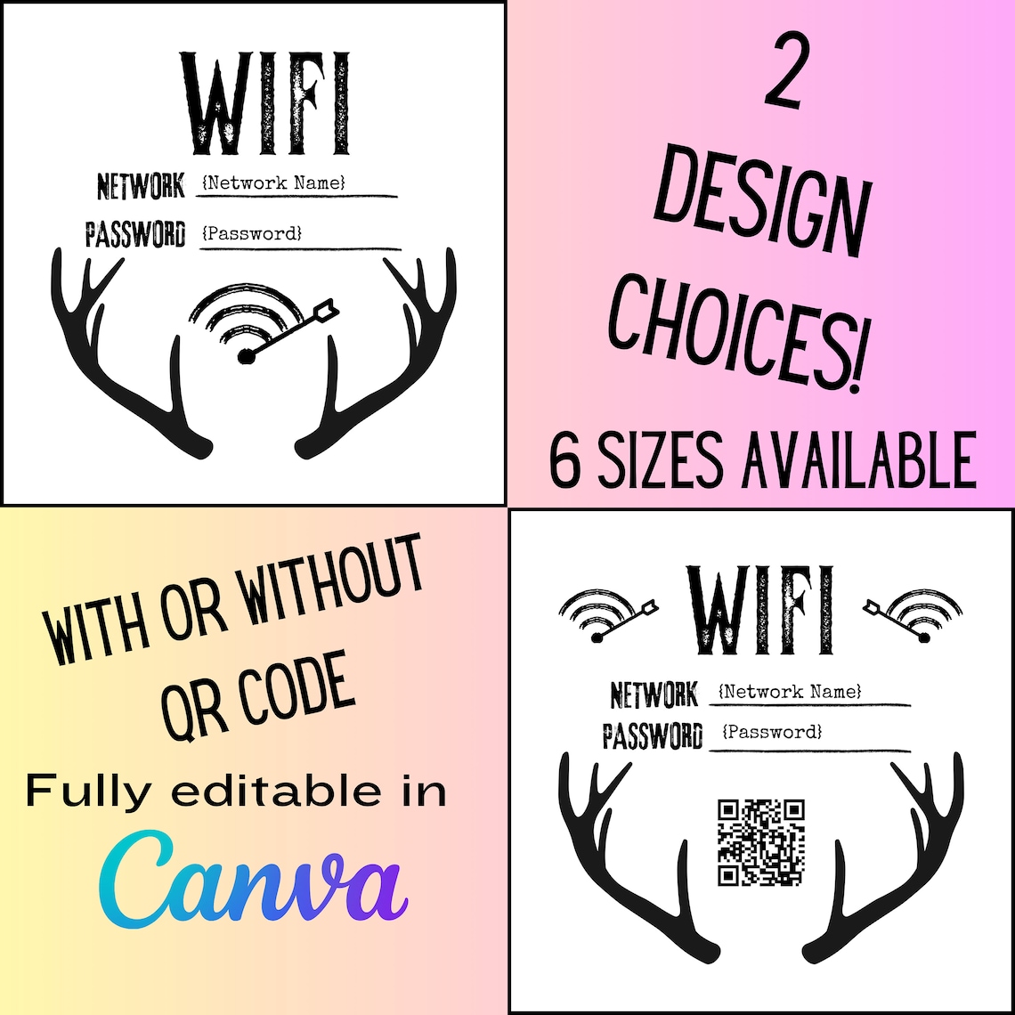 Wifi Password QR Sign, Editable Wifi Sign, Wifi Password Printable ...