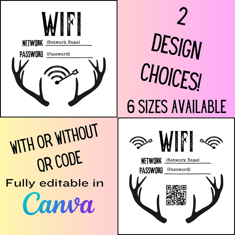 Wifi Password QR Sign, Editable Wifi Sign, Wifi Password Printable ...
