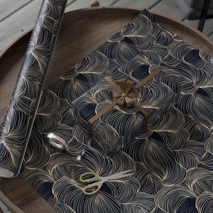Navy Wrapping Paper Elegant Paper Blue Flowing Line Trendy Gift Wrap ...