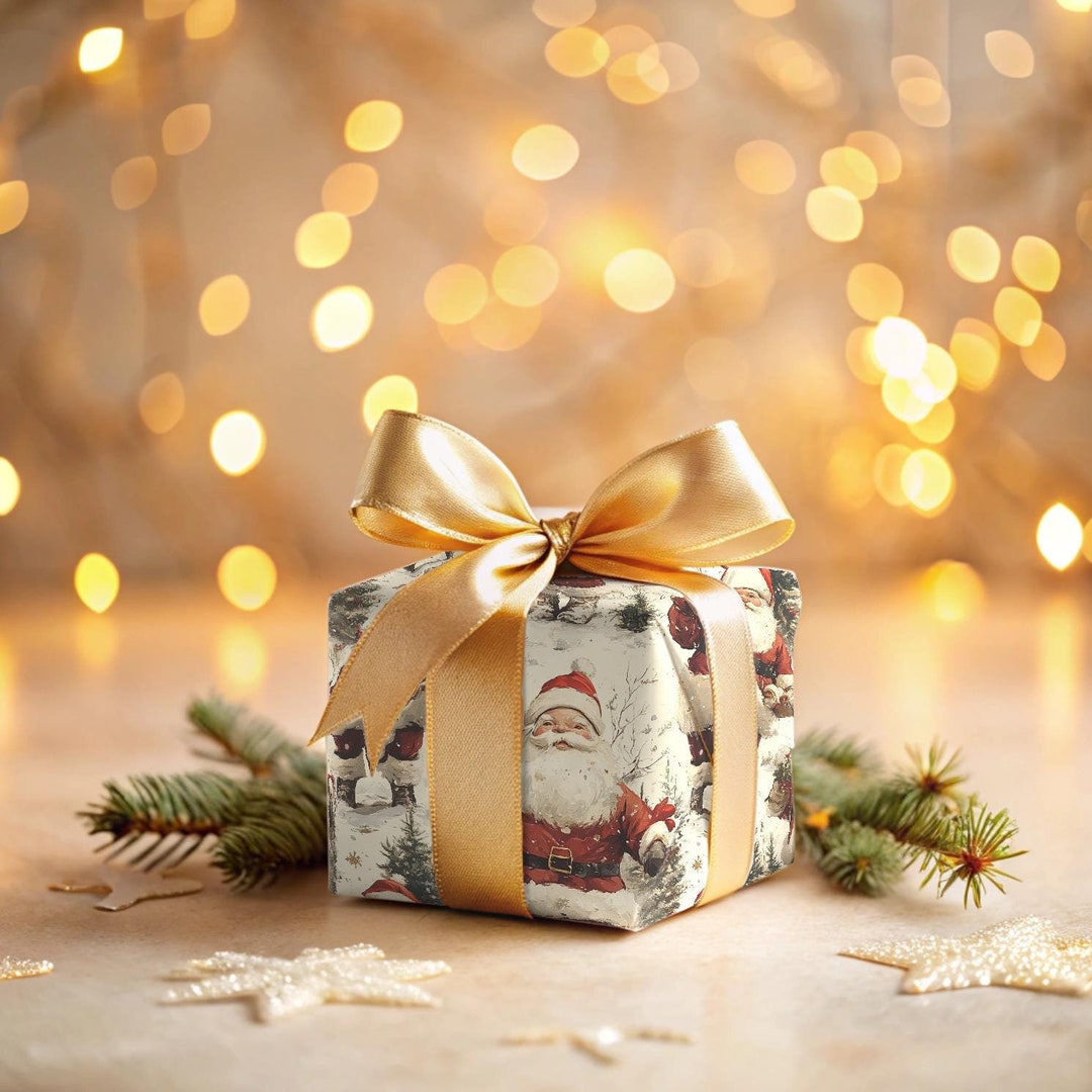 Santa Claus Wrapping Paper Vintage Christmas Gift Wrap Retro Christmas ...