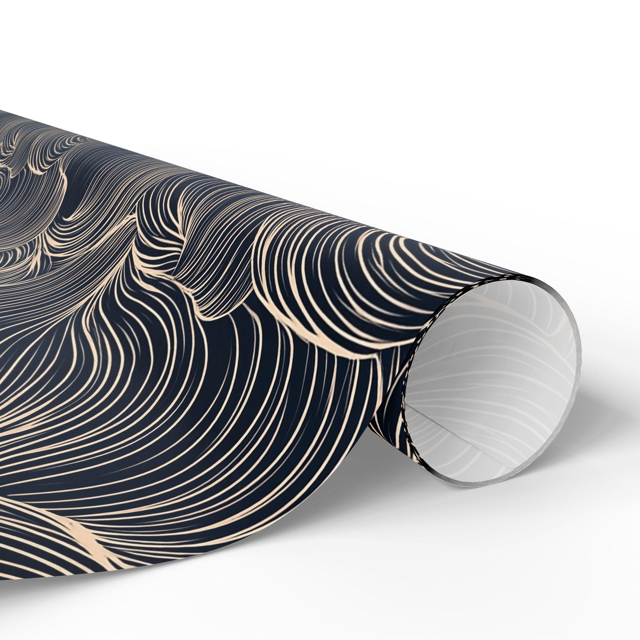 Navy Wrapping Paper Elegant Paper Blue Flowing Line Trendy Gift Wrap ...