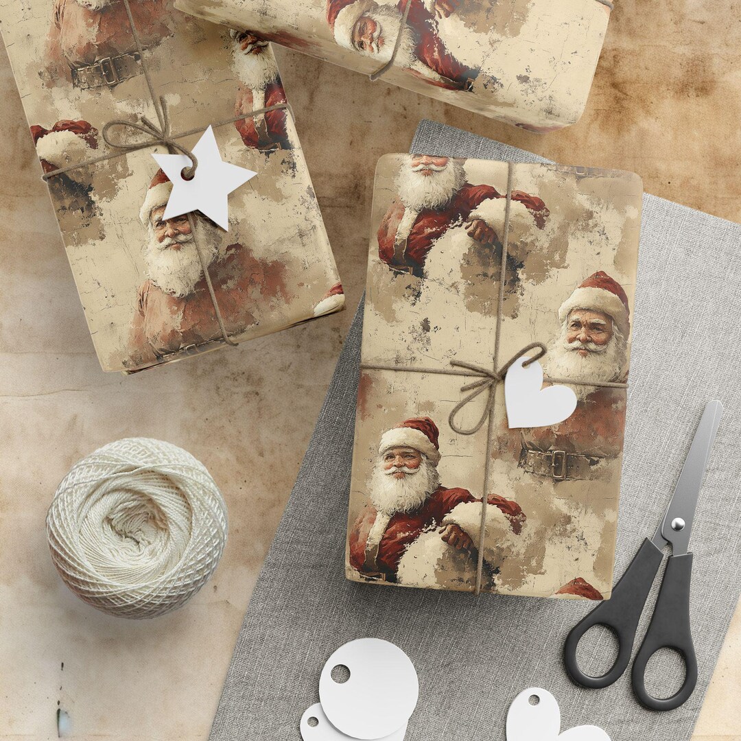Vintage Santa Wrapping Paper Holiday Gift Wrap Christmas Paper Retro ...