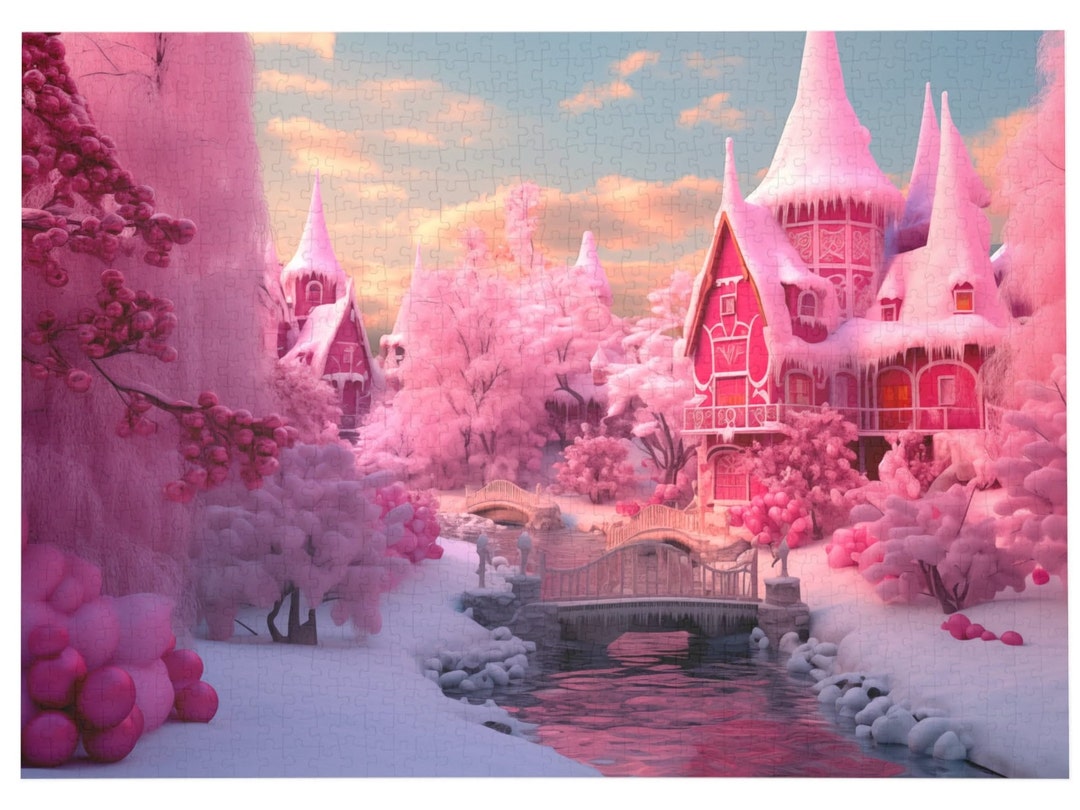 Winter Wonderland Pink Puzzle 1000 Piece Jigsaw Christmas Scene Family ...
