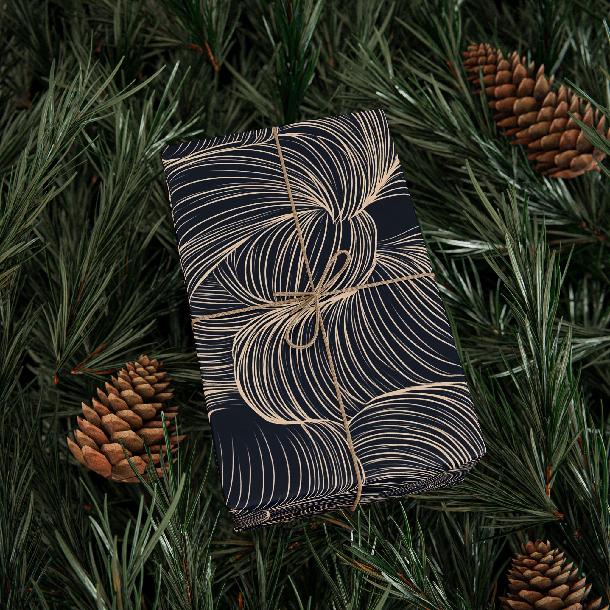 Navy Wrapping Paper Elegant Paper Blue Flowing Line Trendy Gift Wrap ...