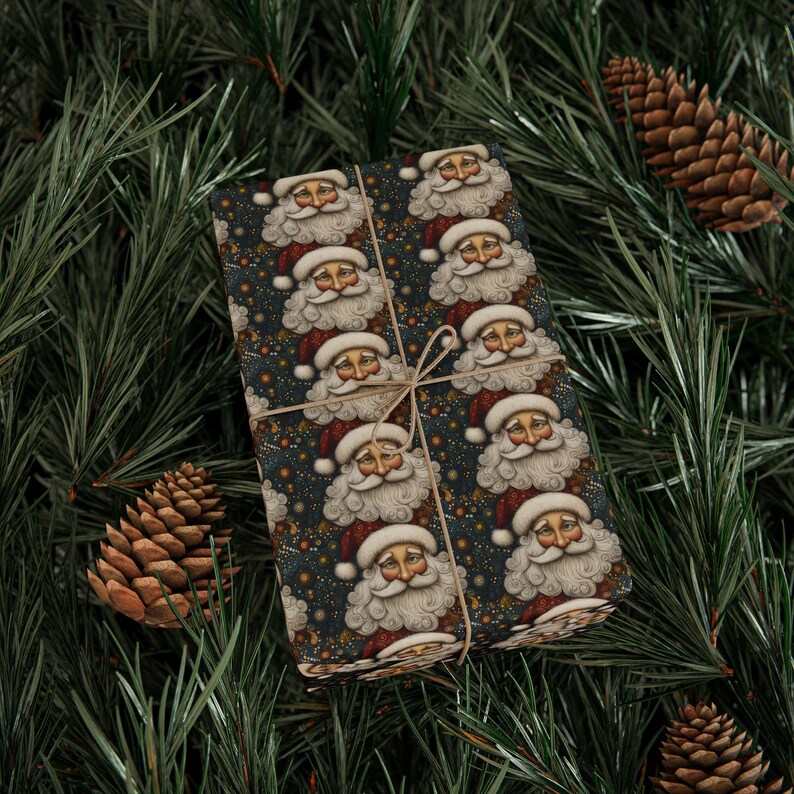 Vintage Santa Wrapping Paper Christmas Gift Wrap Antique Santa Claus ...