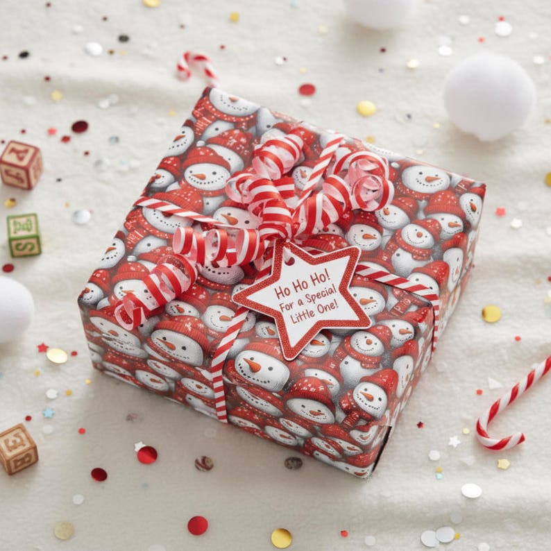 Cute Snowman Christmas Wrapping Paper: Red Winter Gift Wrap Roll - Etsy