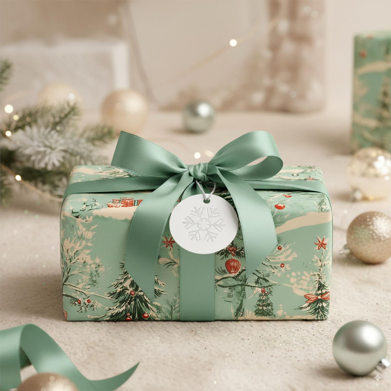 Vintage Christmas Wrapping Paper Mint Holiday Gift Wrap Decorative ...