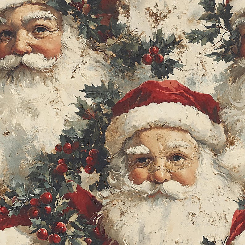 Vintage Santa Wrapping Paper Christmas Gift Wrap Antique Christmas ...