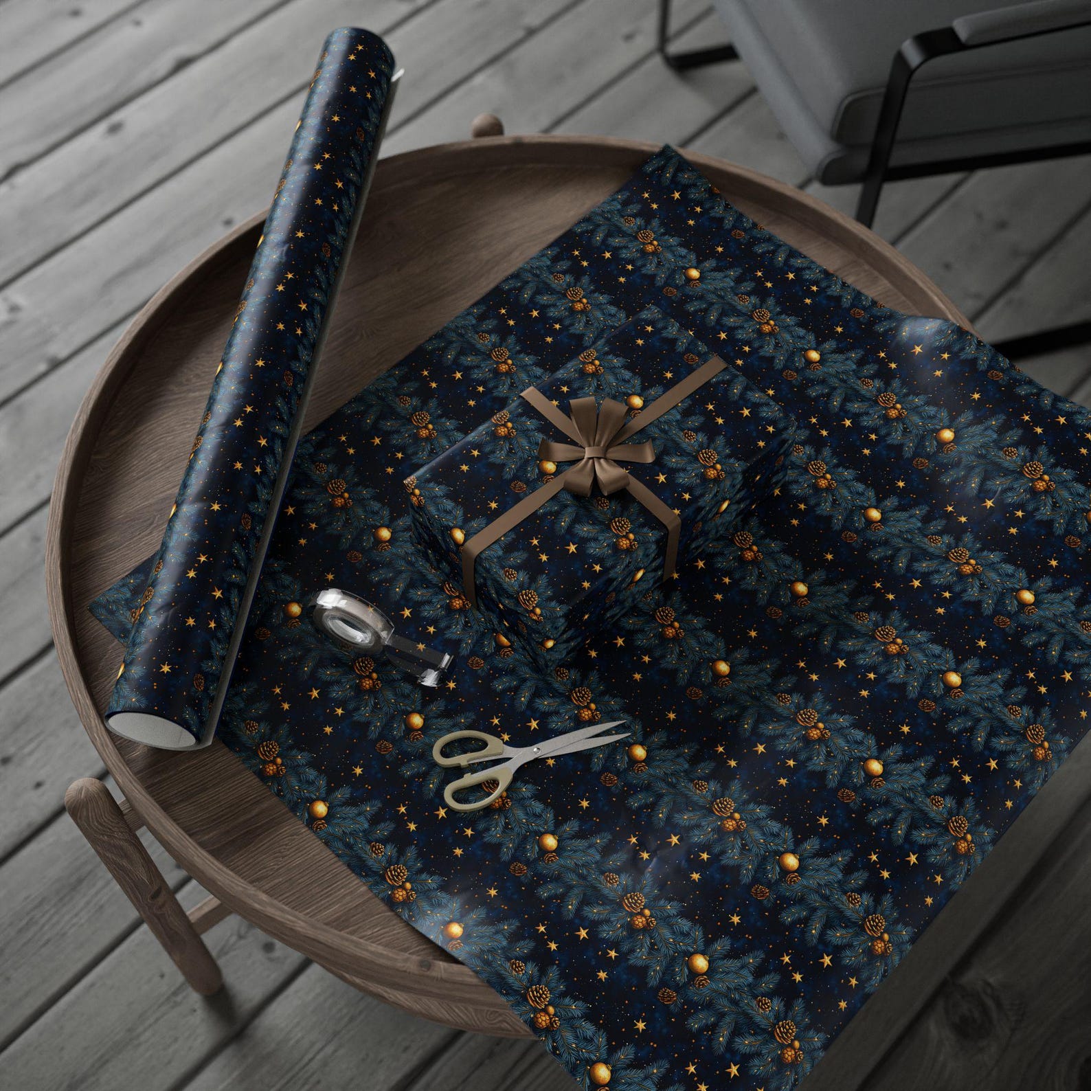 Pinecone Wrapping Paper Christmas Gift Wrap Blue Holiday Gift Wrapping ...