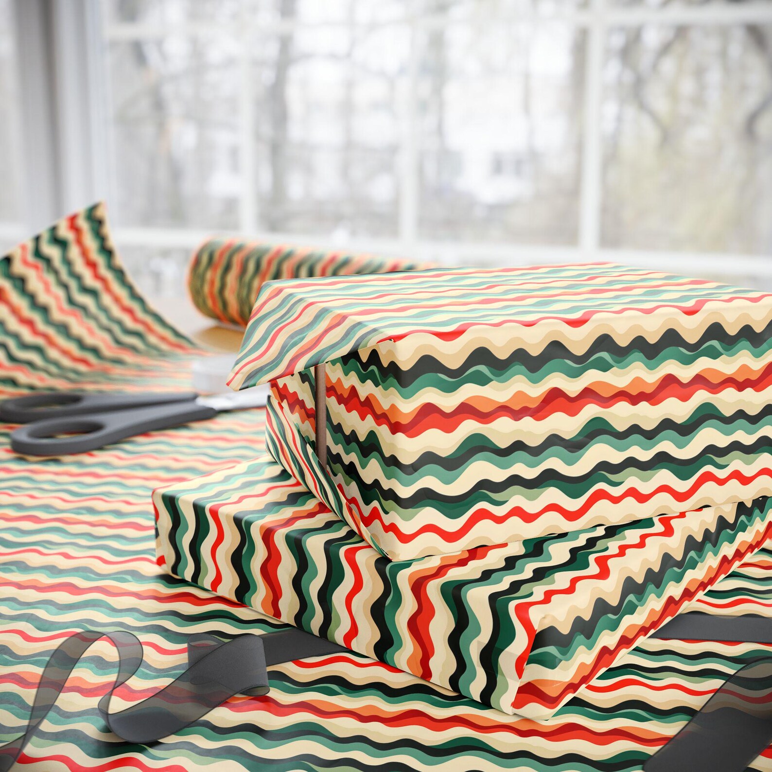 Colorful Wavy Wrapping Paper Christmas Gift Wrap Modern Abstract Design ...