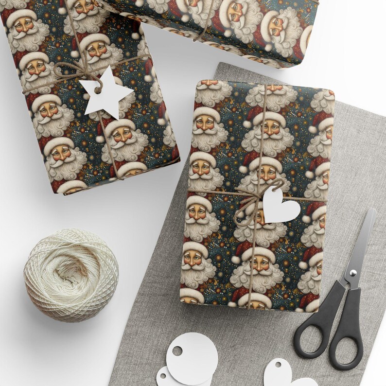 Vintage Santa Wrapping Paper Christmas Gift Wrap Antique Santa Claus ...