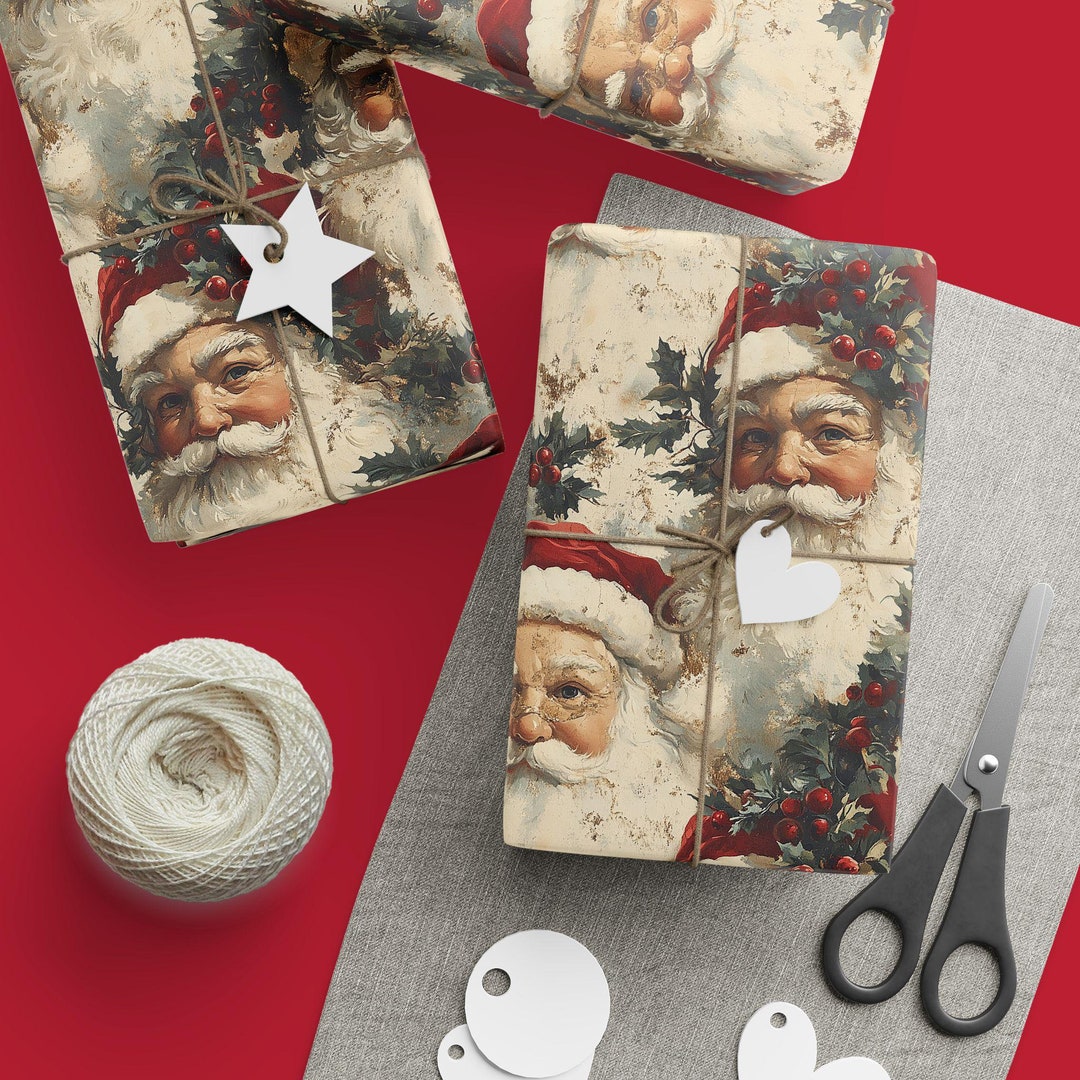 Vintage Santa Wrapping Paper Christmas Gift Wrap Antique Christmas ...