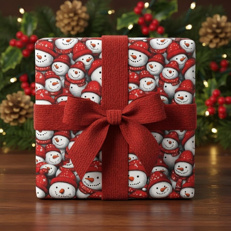 Cute Snowman Christmas Wrapping Paper: Red Winter Gift Wrap Roll - Etsy