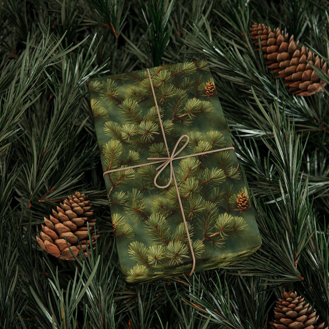 Pinecone Wrapping Paper Green Christmas Tree Gift Wrap Pine Tree Gift ...
