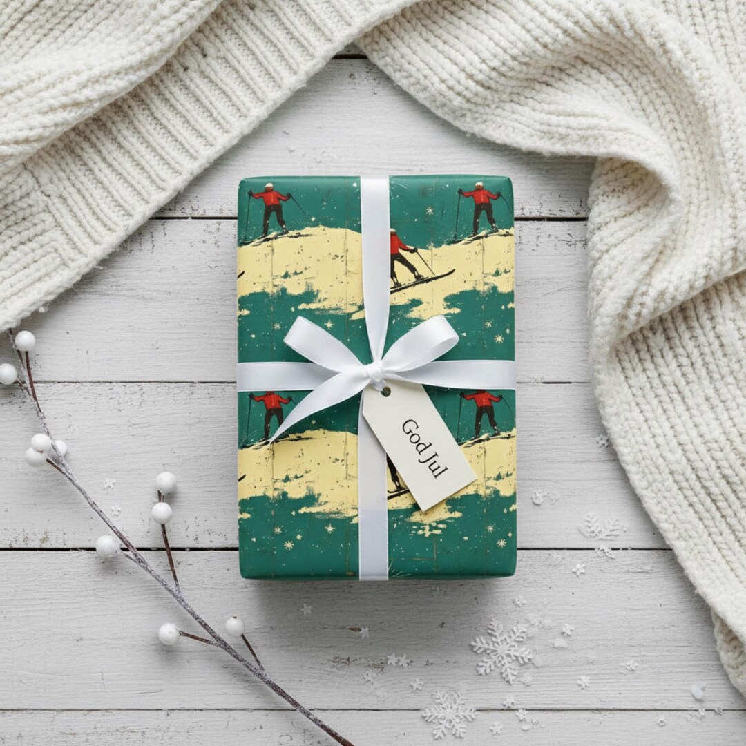 Vintage Ski Wrapping Paper: Retro Teal Winter Holiday Gift Wrap - Etsy