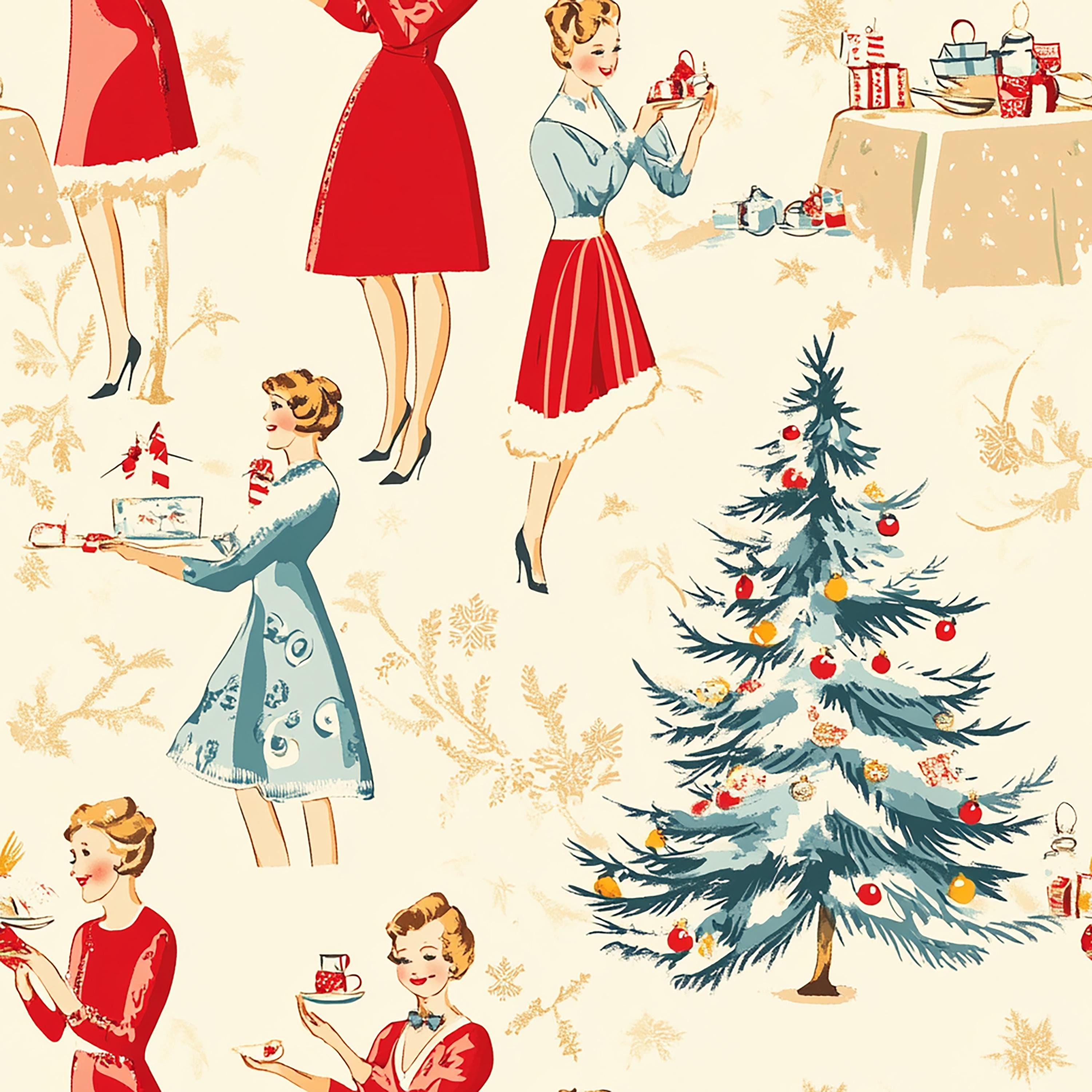 Vintage Holiday Wrapping Paper Retro Gift Wrap Christmas Tree Gift Wrap ...
