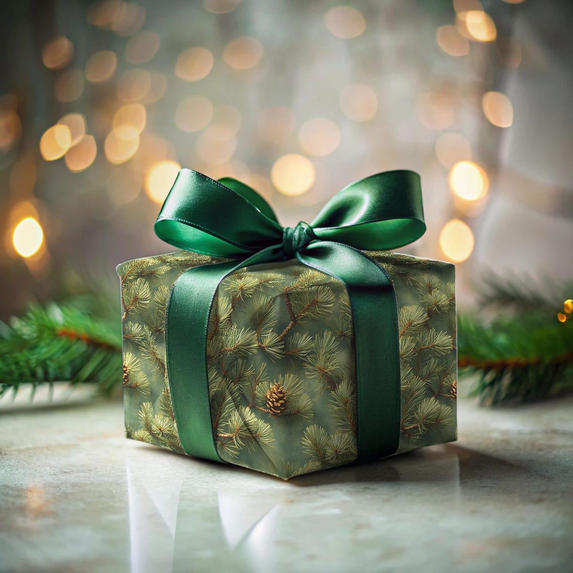 Pinecone Wrapping Paper Green Christmas Tree Gift Wrap Pine Tree Gift ...