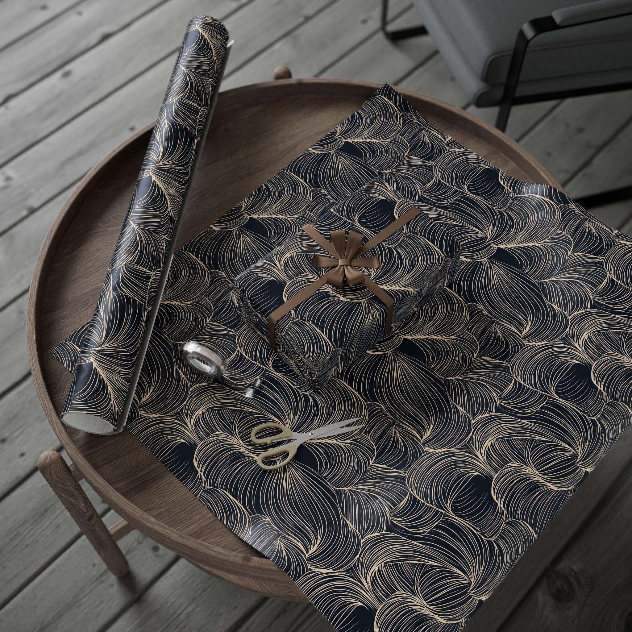 Navy Wrapping Paper Elegant Paper Blue Flowing Line Trendy Gift Wrap ...