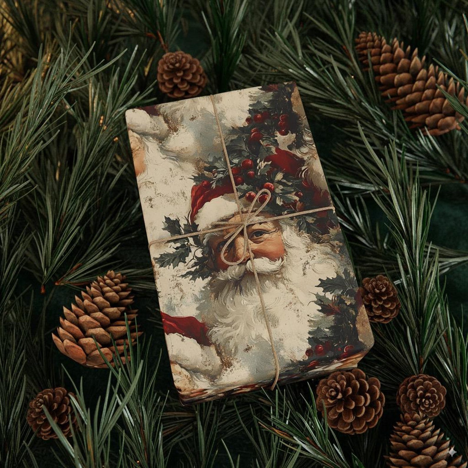 Vintage Santa Wrapping Paper Christmas Gift Wrap Antique Christmas ...