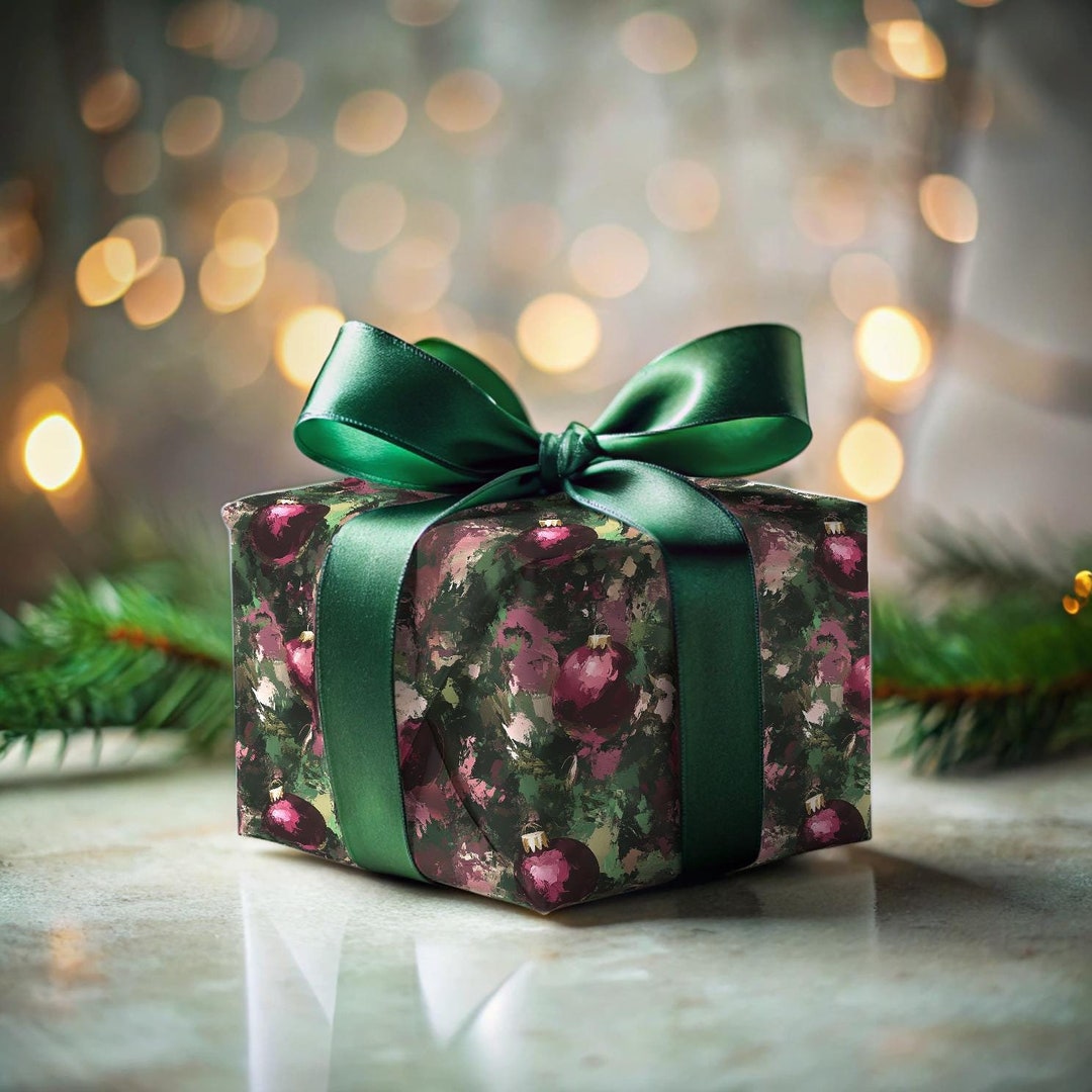 Rustic Christmas Wrapping Paper: Burgundy Red, Green Camo Print - Etsy
