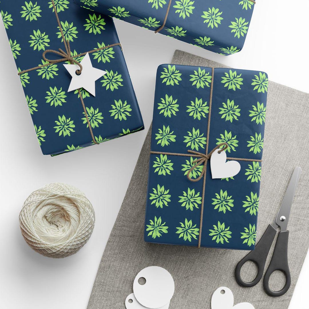 Tropical Leaf Wrapping Paper Blue Green Floral Pattern Gift Wrap Roll ...