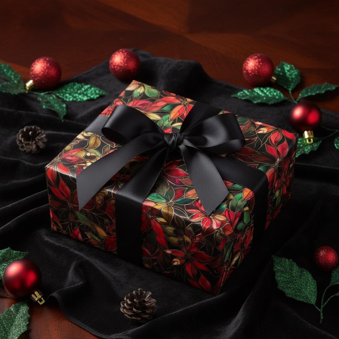 Christmas Stained Glass Wrapping Paper: Dark Festive Holiday Gift Wrap ...