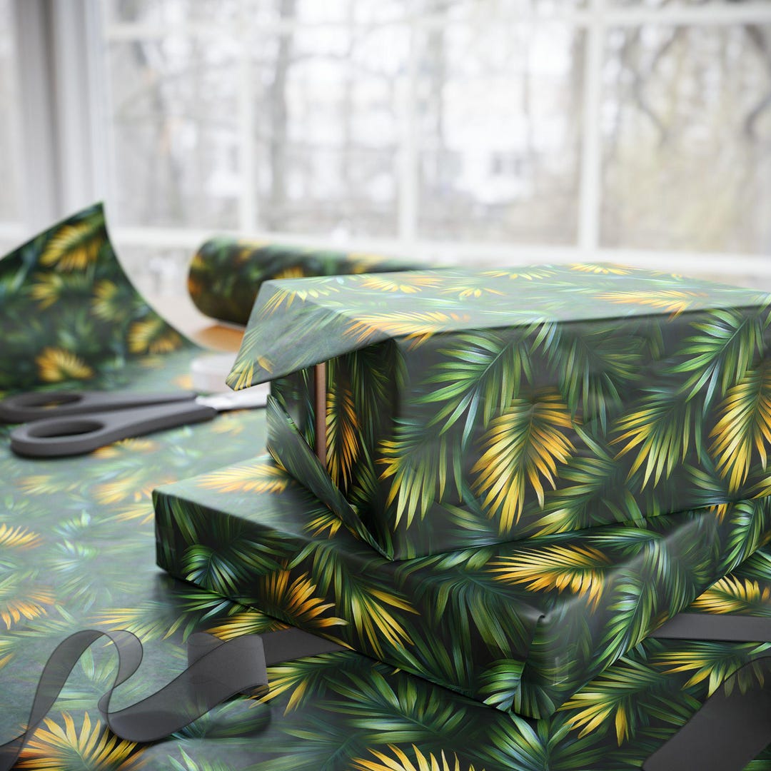 Tropical Christmas Gift Wrap Palm Leaf Wrapping Paper Gift Wrap Green ...