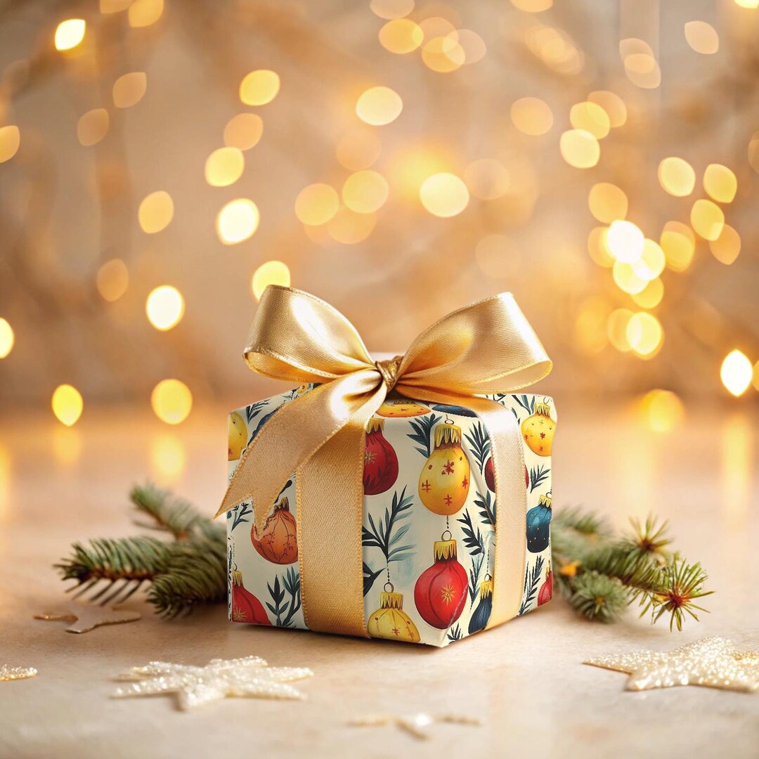 Vintage Christmas Ornament Wrapping Paper: Cream Festive Baubles - Etsy