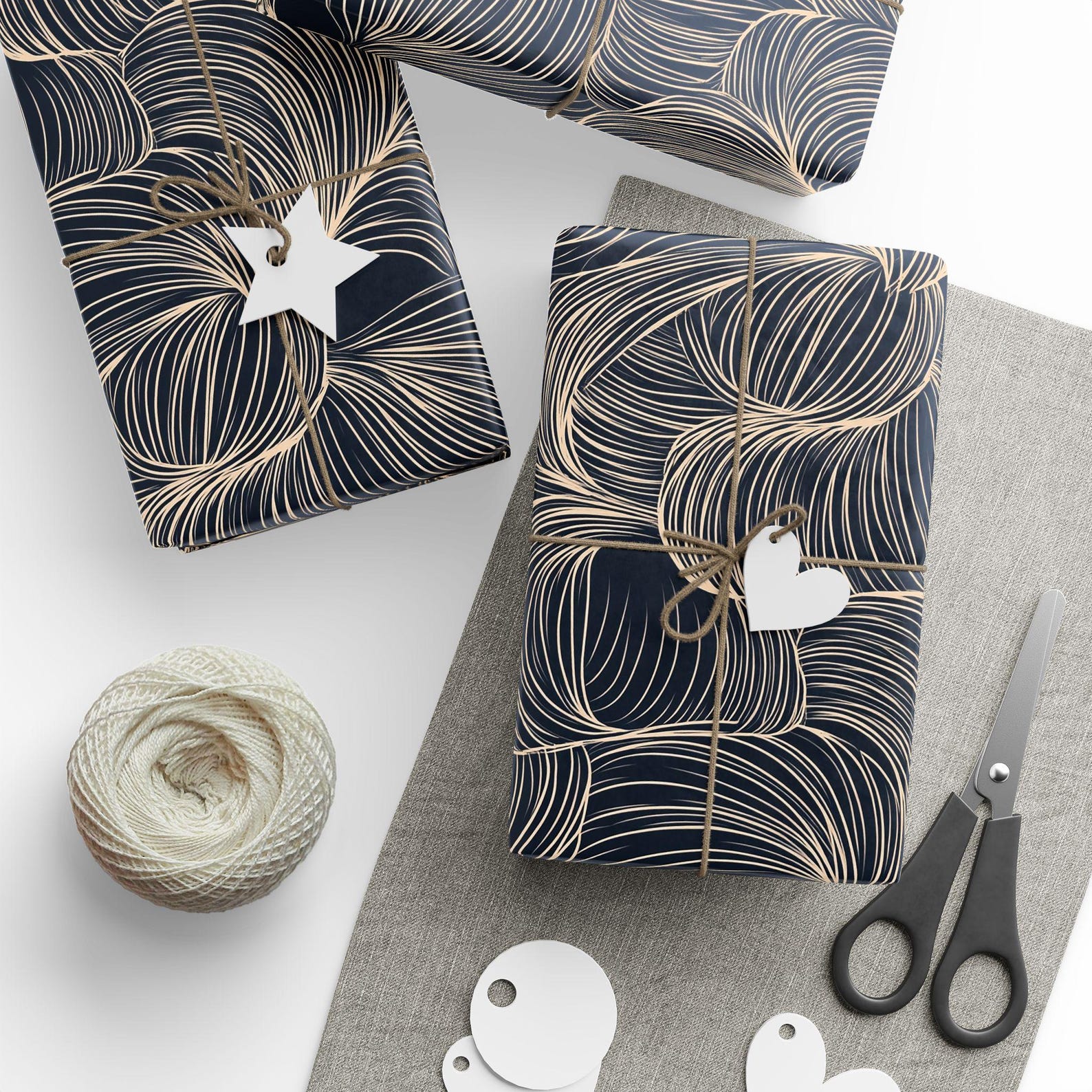 Navy Wrapping Paper Elegant Paper Blue Flowing Line Trendy Gift Wrap ...