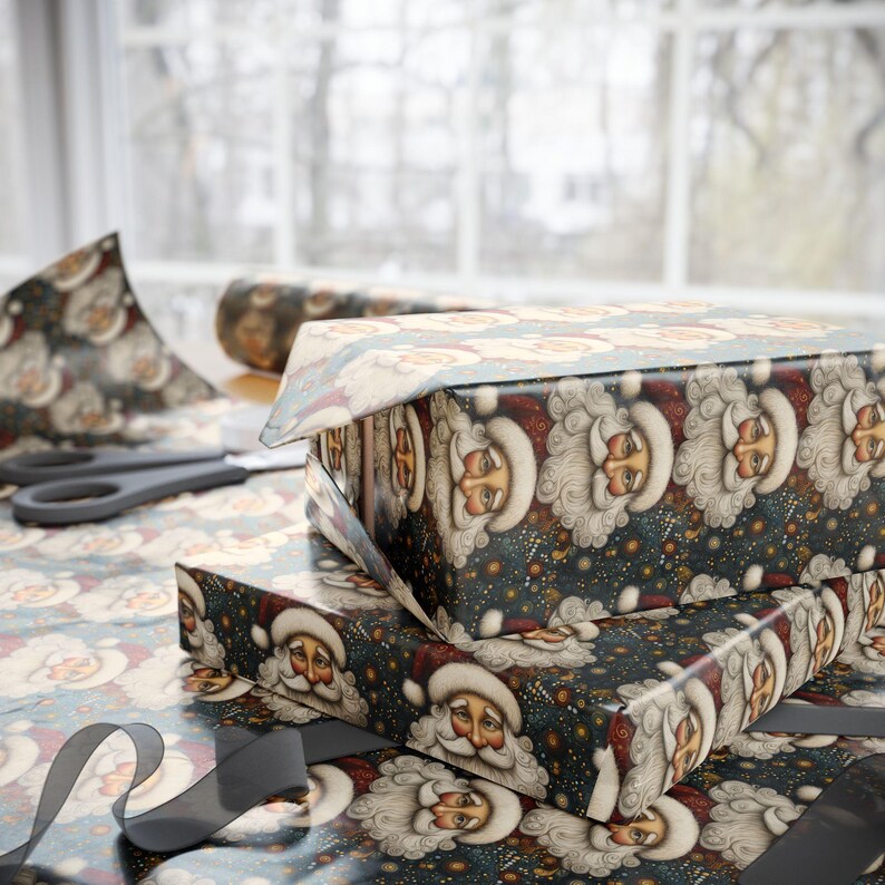 Vintage Santa Wrapping Paper Christmas Gift Wrap Antique Santa Claus ...