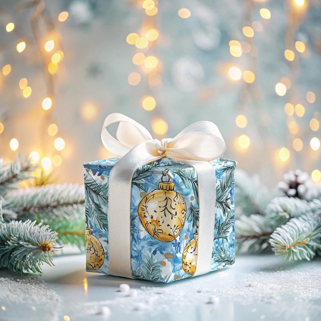 Blue Christmas Wrapping Paper Watercolor Print Holiday Gift Wrap Blue ...
