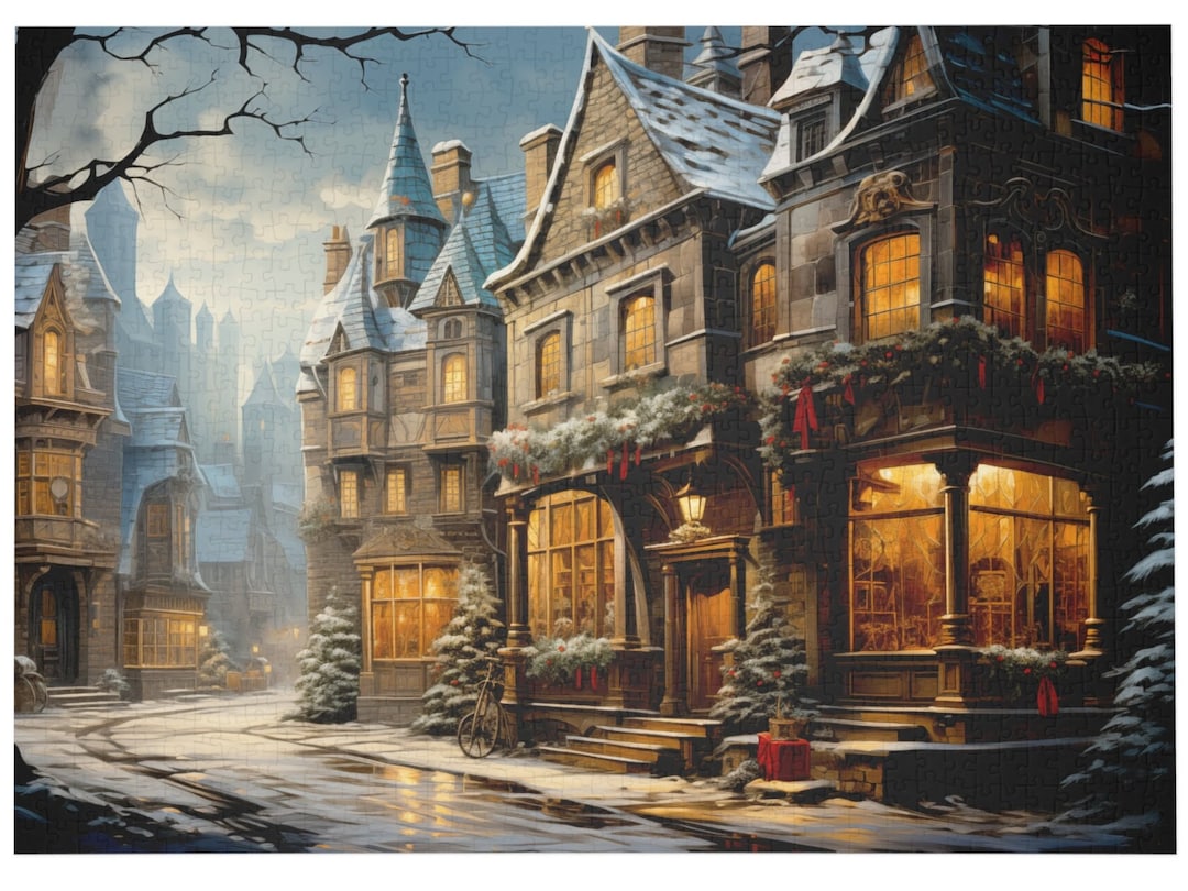 Christmas Jigsaw Puzzle 1000 Piece Snowy Town Scene Holiday Puzzle ...