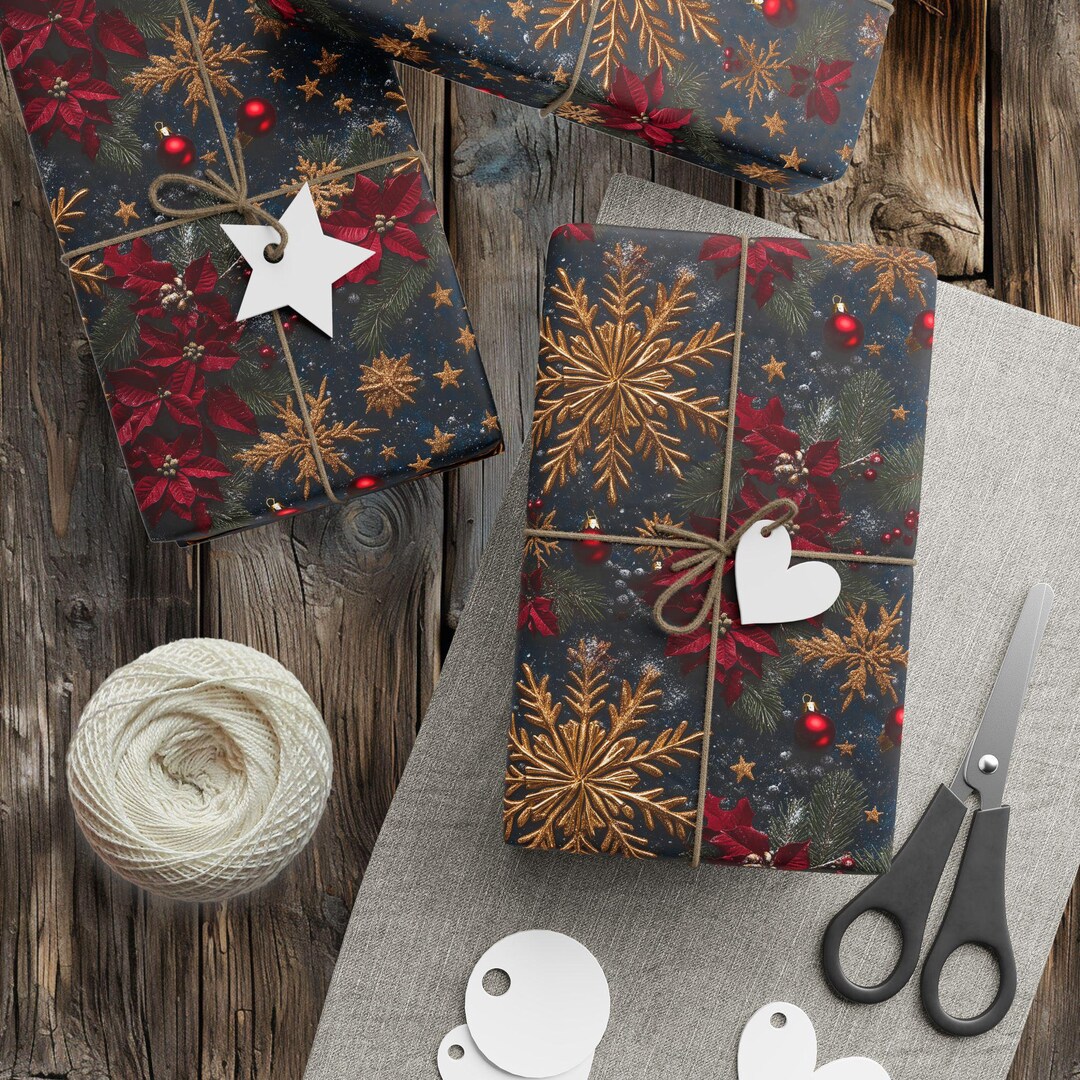 Gold Holiday Wrapping Paper Christmas Festive Gift Wrap Elegant ...