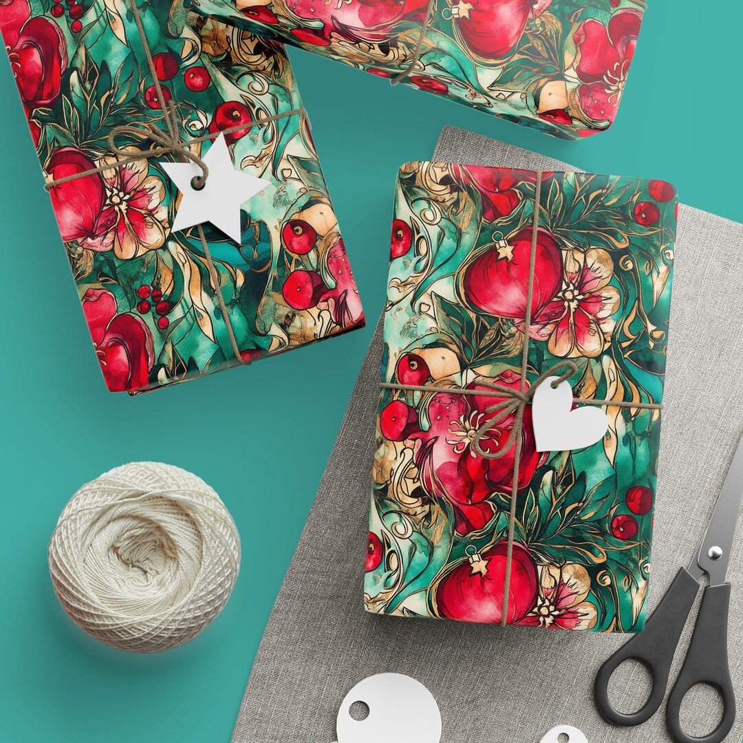 Elegant Wrapping Paper Christmas Gift Wrap Floral Print Watercolor ...