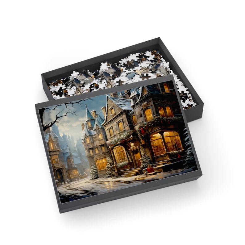 Christmas Jigsaw Puzzle 1000 Piece Snowy Town Scene Holiday Puzzle ...