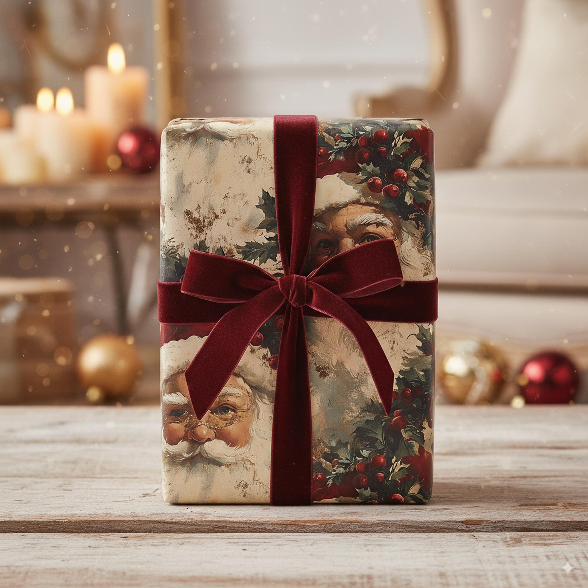 Vintage Santa Wrapping Paper Christmas Gift Wrap Antique Christmas ...