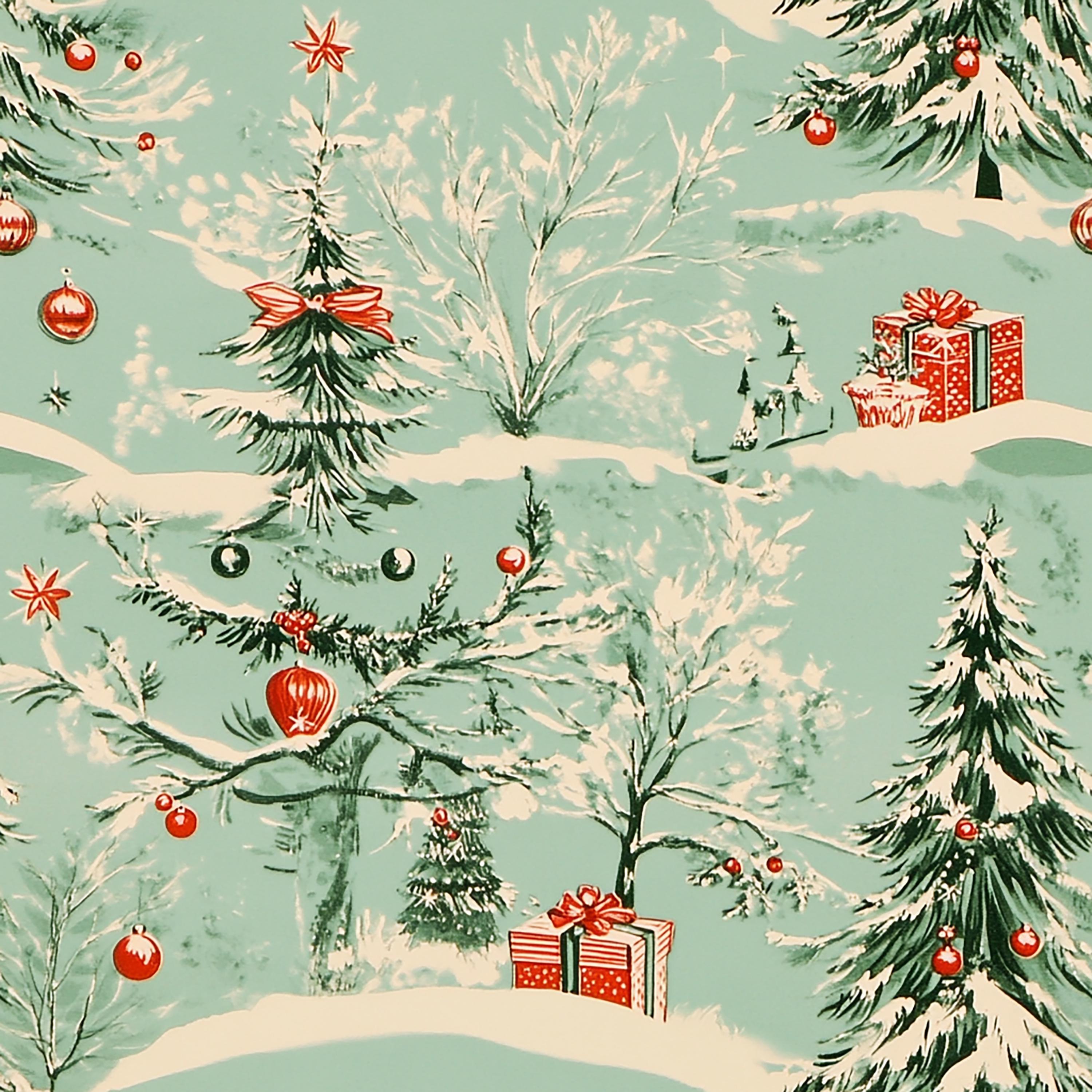 Vintage Christmas Wrapping Paper Mint Holiday Gift Wrap Decorative ...
