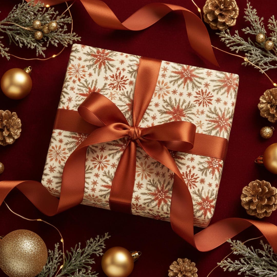 Winter Snowflake Christmas Wrapping Paper: Rustic Holiday Gift Wrap ...