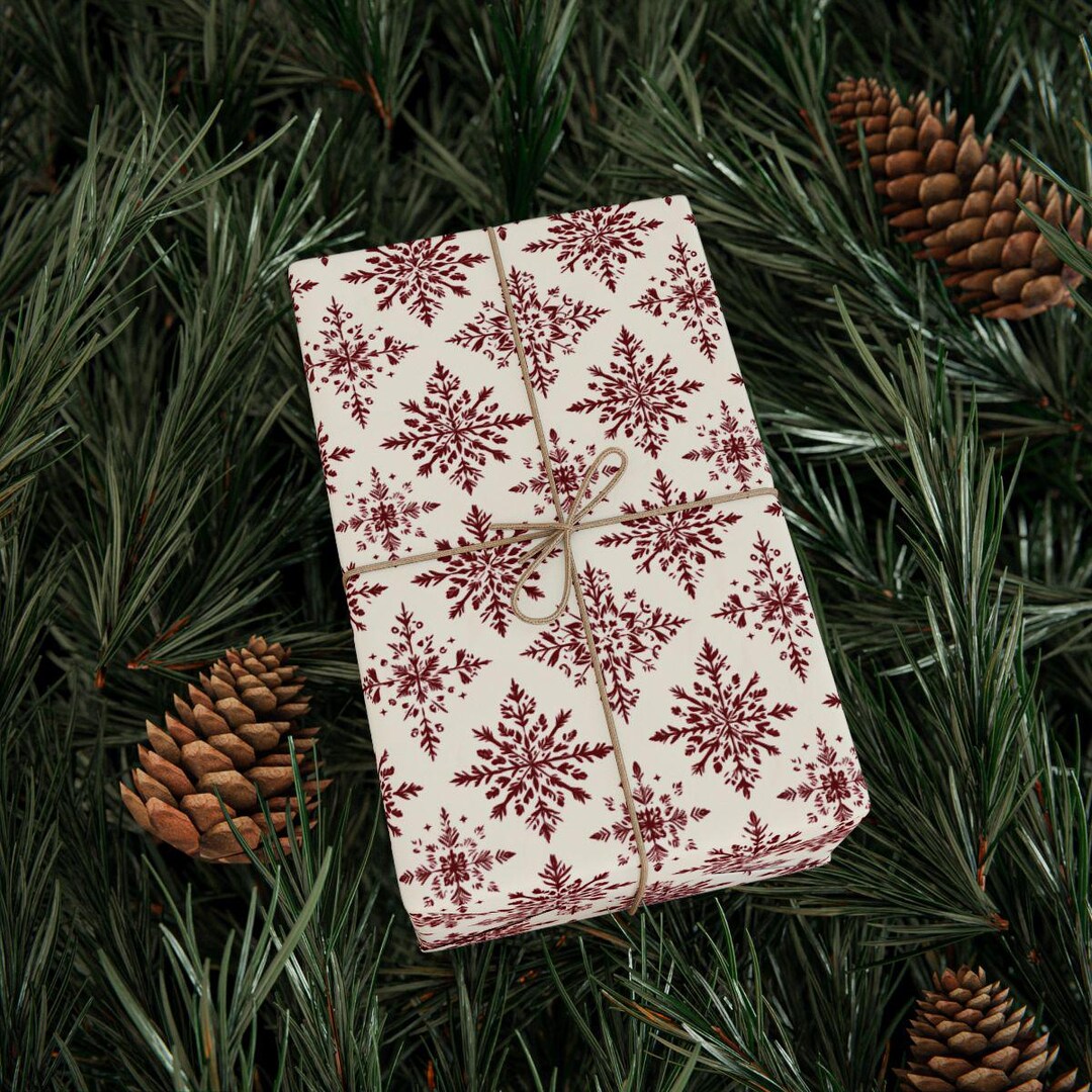 Crimson Snowflake Wrapping Paper Holiday Gift Wrap Red and White Winter ...