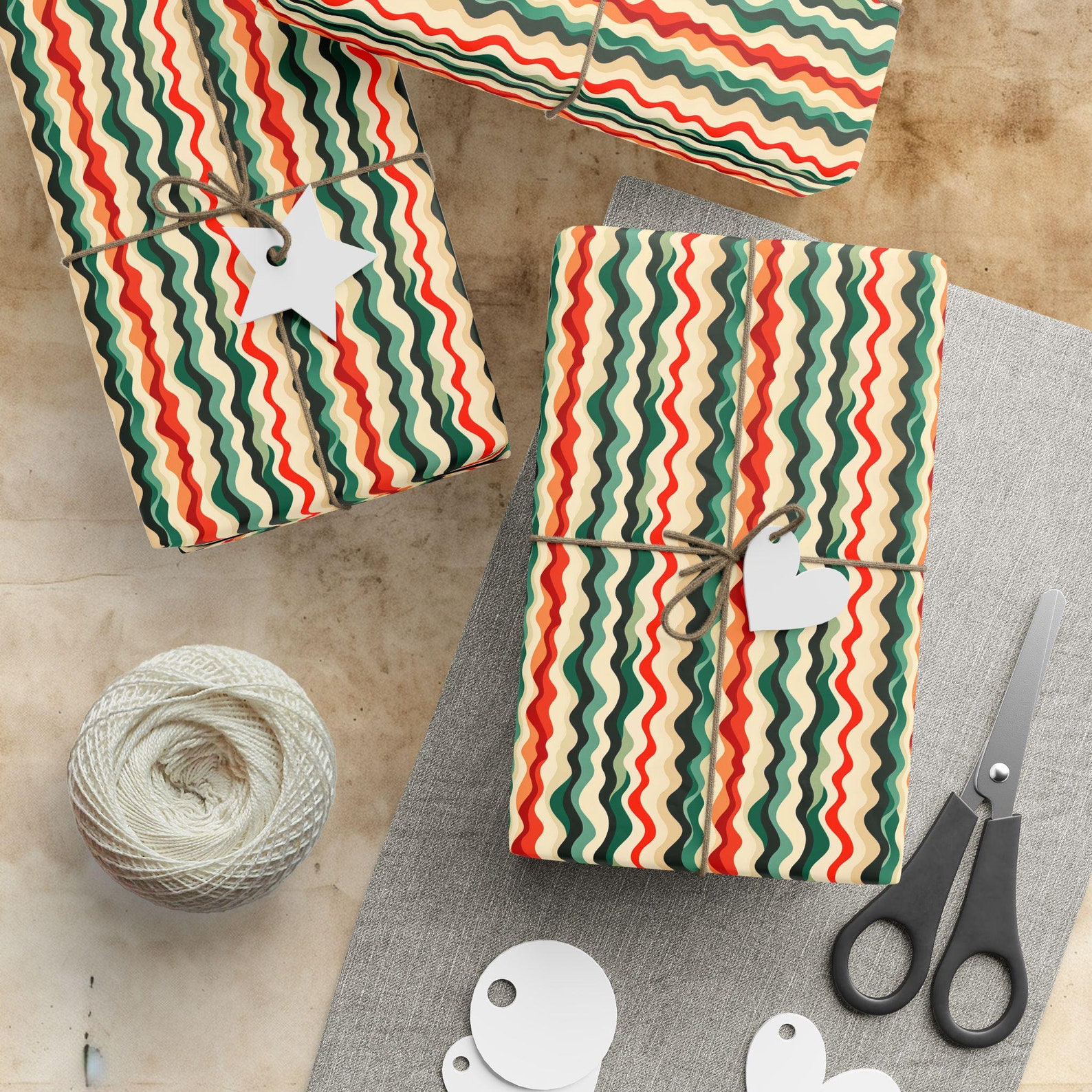 Colorful Wavy Wrapping Paper Christmas Gift Wrap Modern Abstract Design ...