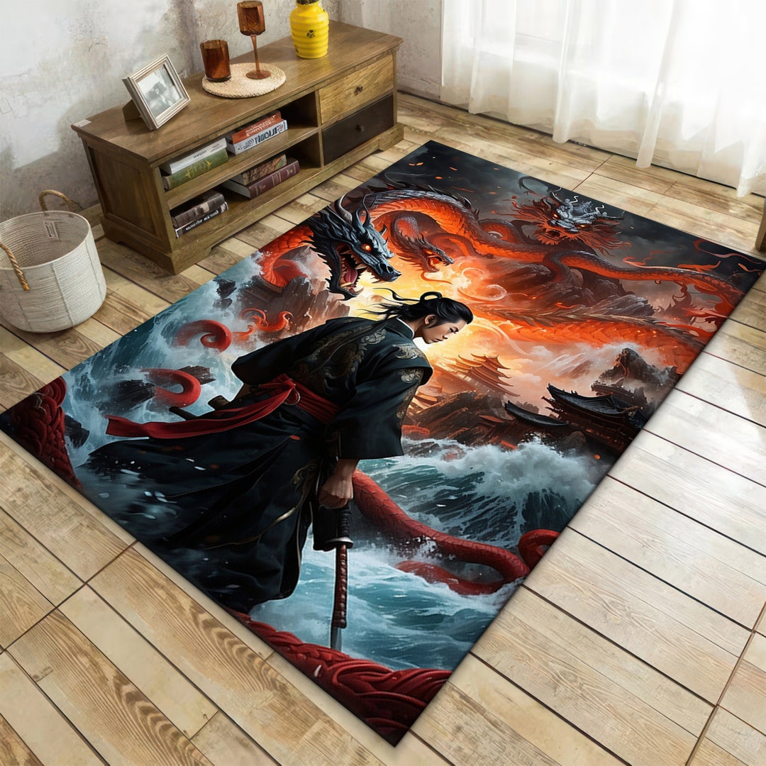 Samurai Rug Anime Rug Japanese Rugs Modern Rugwarrior - Etsy UK