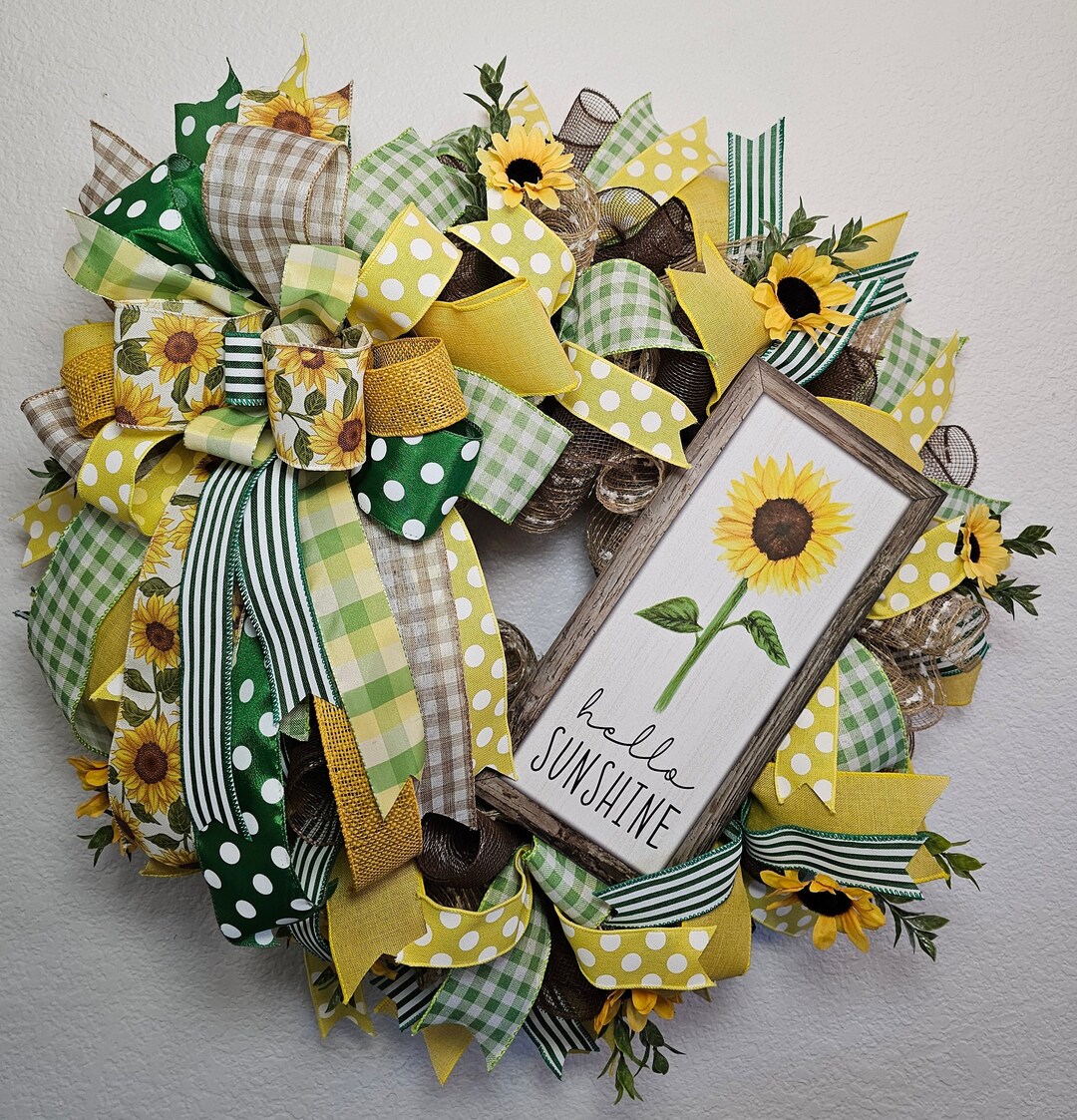 Sunflower Floral Wreath, Sunflower Door Decor, Sunflower Wreath, Hello ...