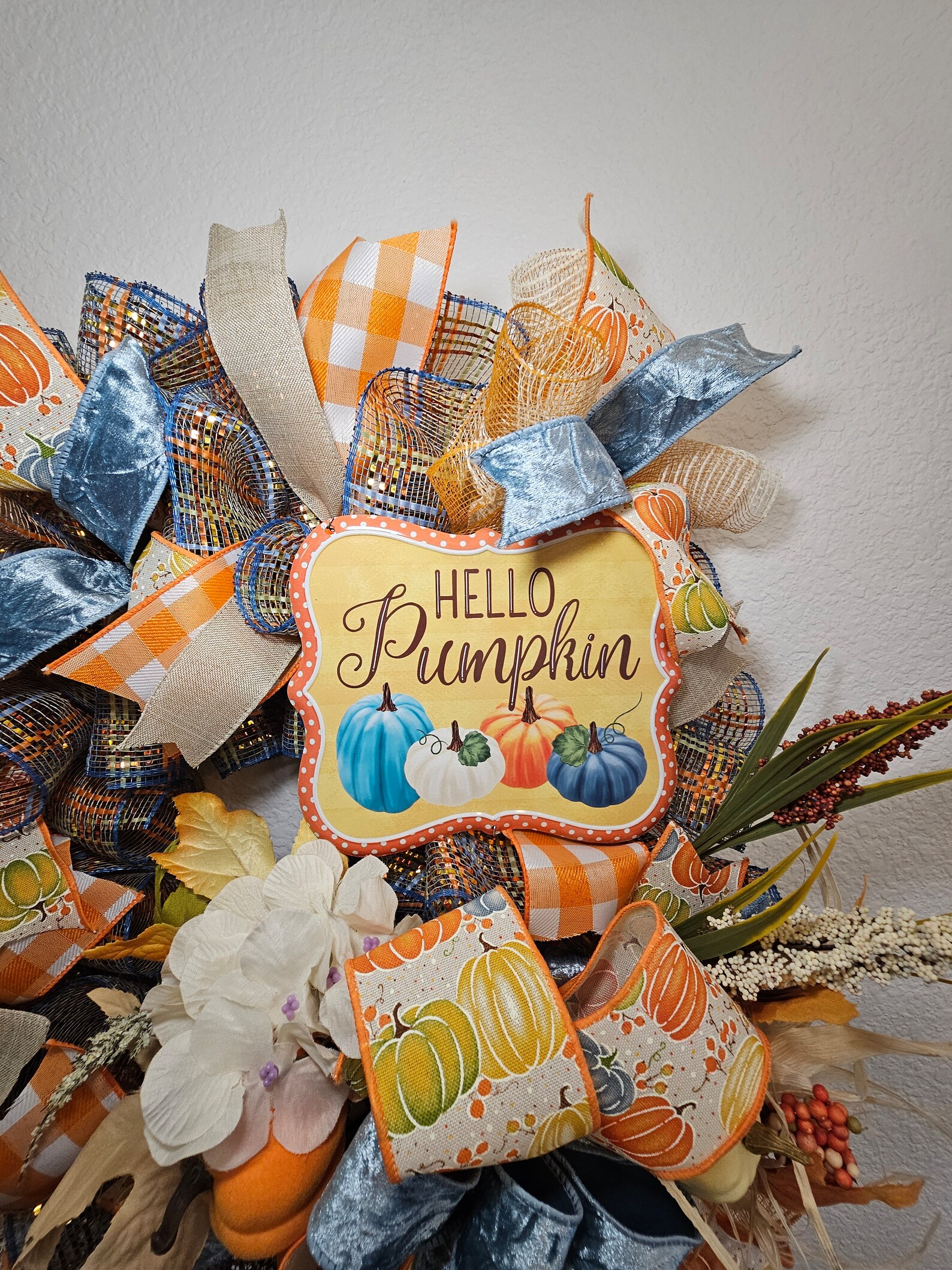 Hello Pumpkin Fall Wreath, Autumn Front Door Decor, Harvest Pumpkin ...