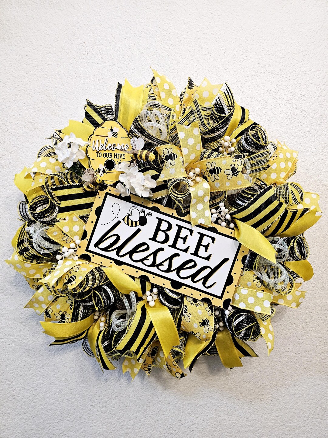 Bee Blessed Wreath: Handmade Bumblebee Spring/summer Door Decor - Etsy