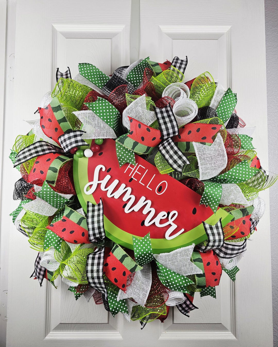 Hello Summer Wreath, Watermelon Wreath, Watermelon Front Door Decor ...