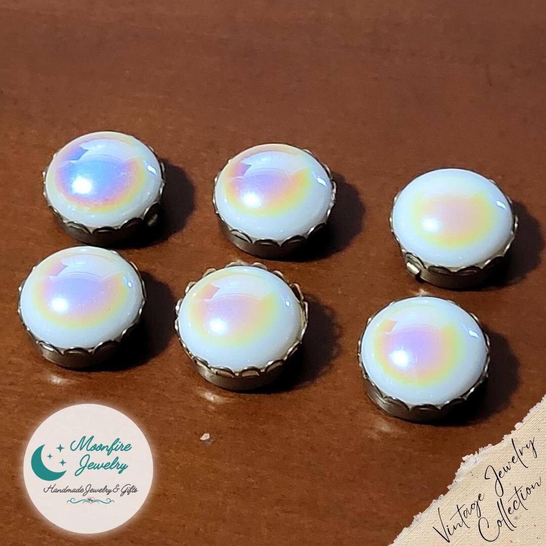 Vintage Irridescent 16mm Brass Button Covers, Set of 6, Vintage Jewelry ...