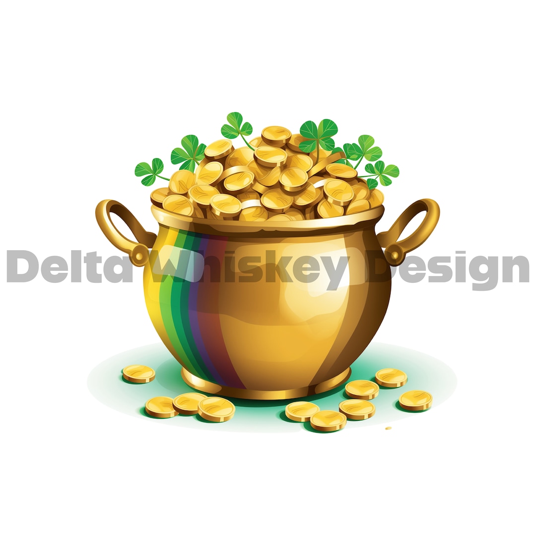 Pot of Gold SVG, St Patricks Day SVG, Shamrock Clipart, Four Leaf ...