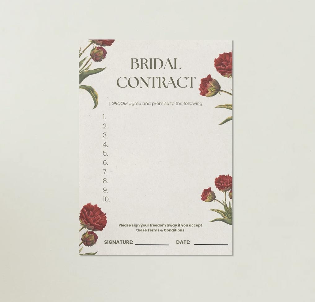 Bridal Contract Digital File - Etsy