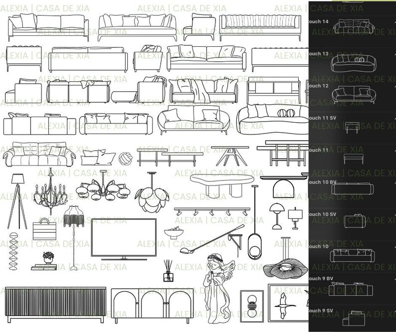 Vector Elevation LIVING ROOM Stamps | Procreate Brush Set ...