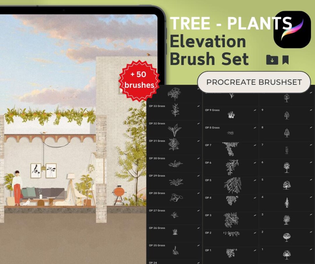 Vector Elevation Tree Stamps | Procreate Brush Set | Architectural Tree Stamps | Digital Tree ...